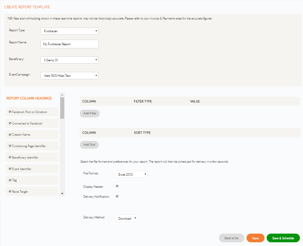 How To Create A Custom Report Template Advanced Real Time Reporting Gofundraise Customer Care